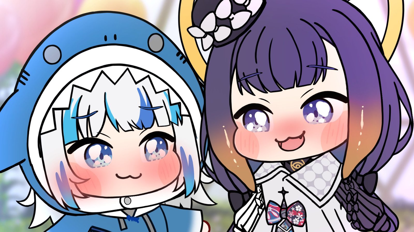 HoloMyth Anime - Gura & Ina Meet each other and hug each other.